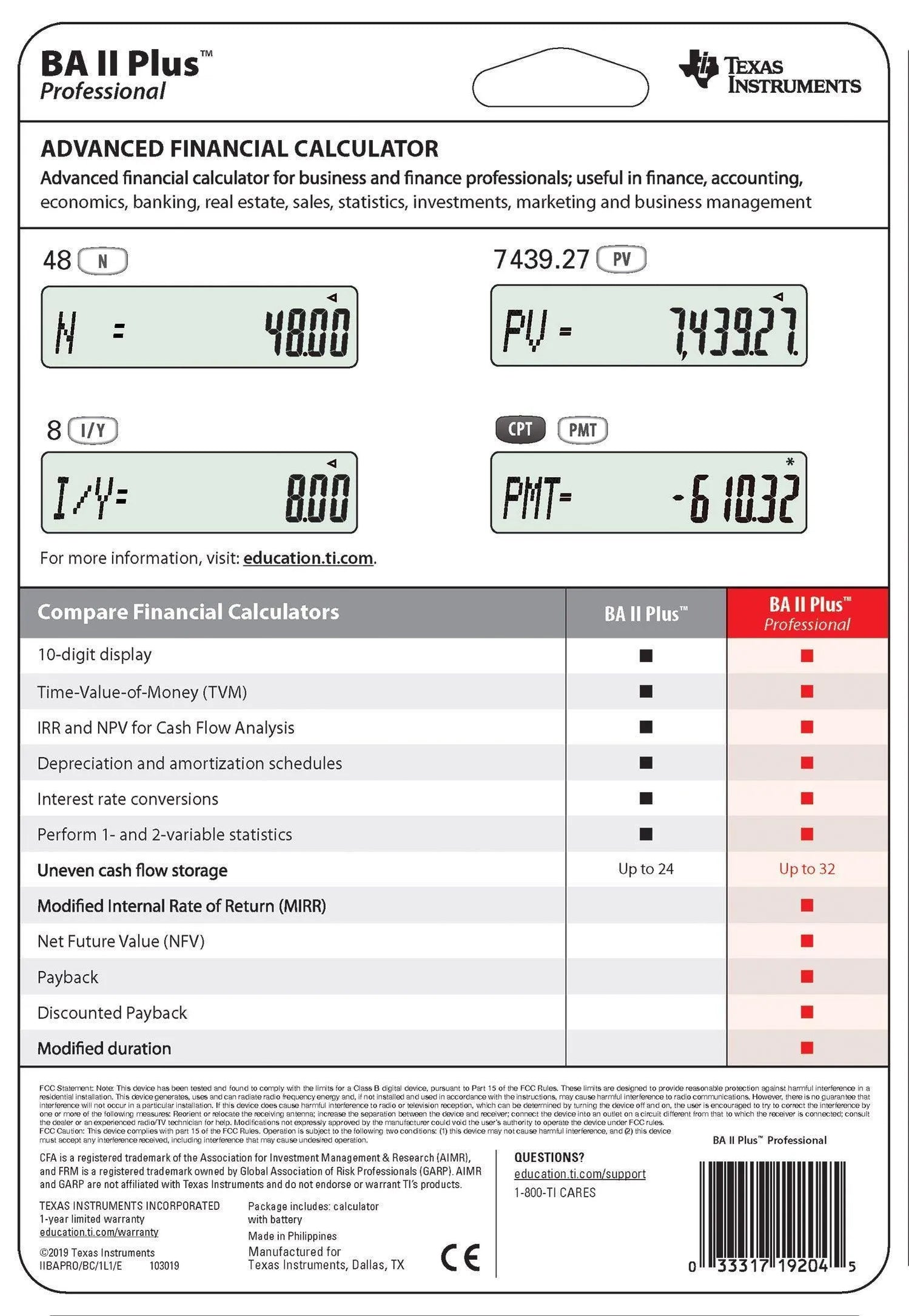 Texas Instruments BA II Plus Professional Financial Calculator