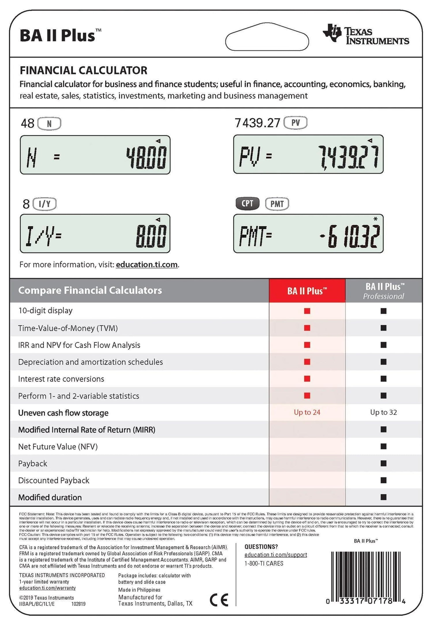 Texas Instruments BA II PLUS™ Financial Calculator — Underwood ...