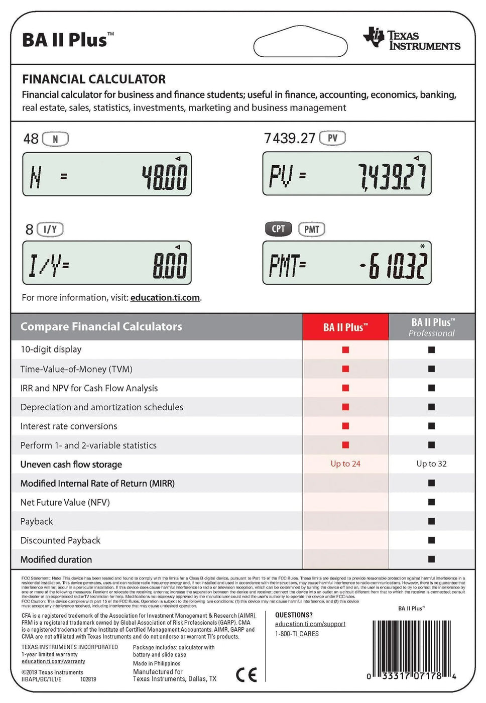 Texas Instruments BA II PLUS™ Financial Calculator
