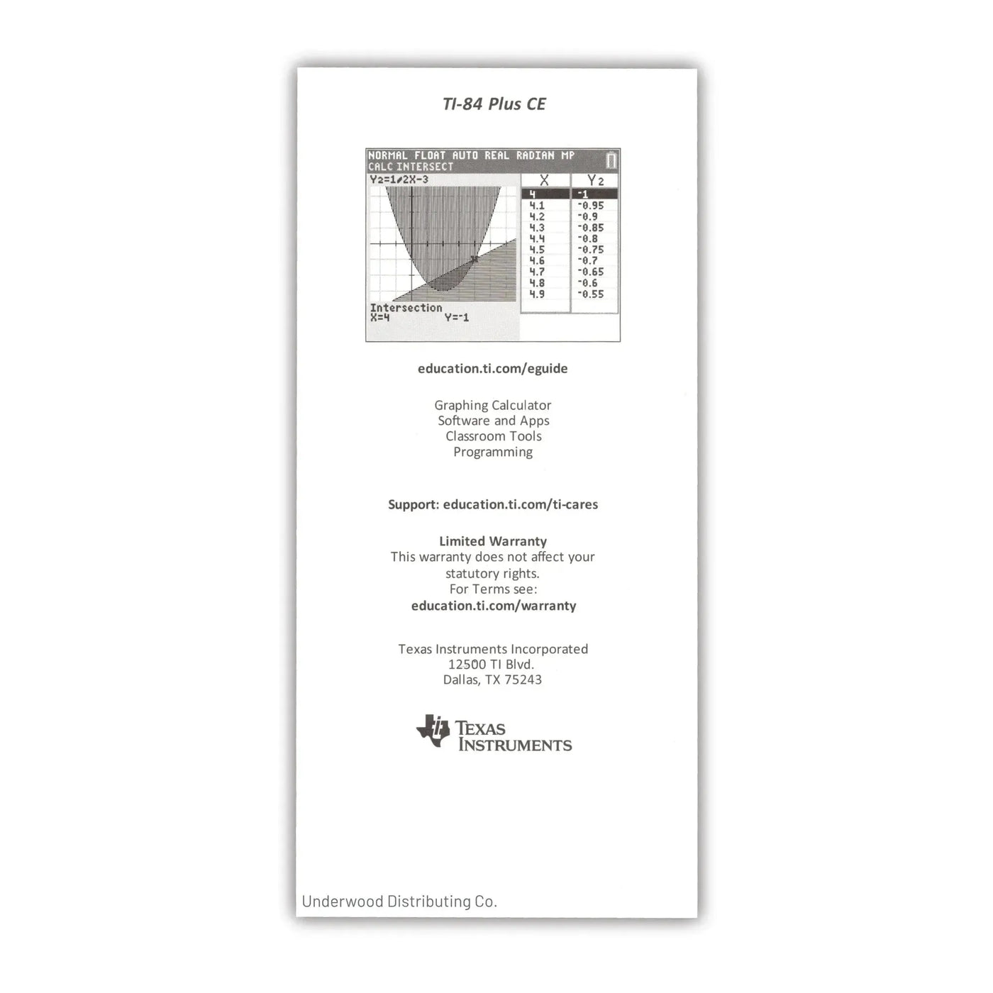 Texas Instruments Graphing Calculator Replacement Quick Reference Guid