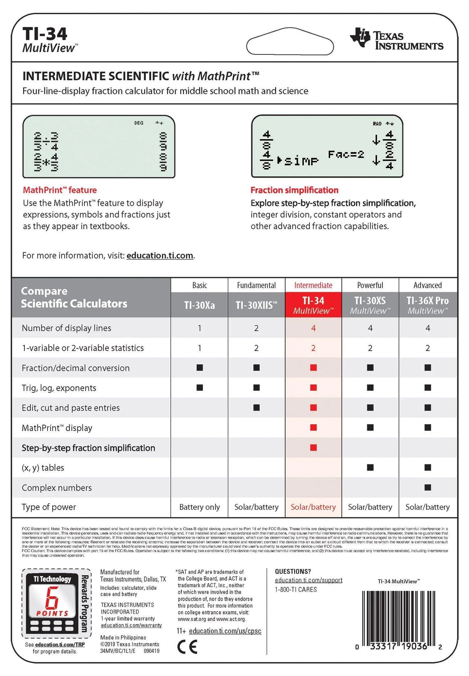 Texas Instruments TI-34 MultiView Scientific Calculator