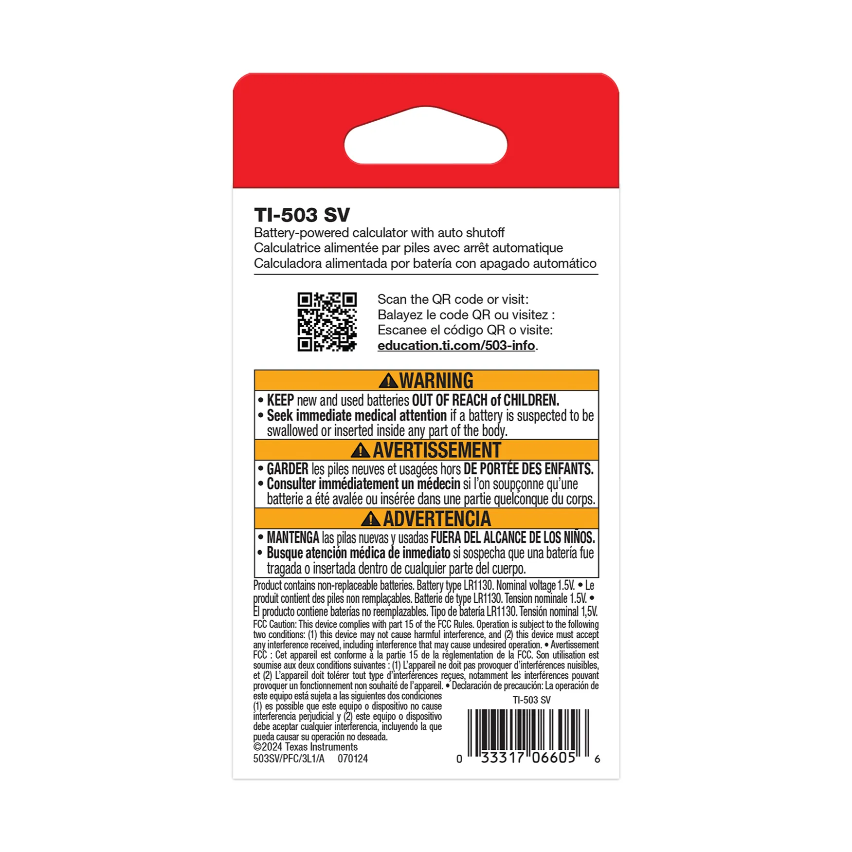 Texas Instruments TI-503 SV Basic Calculator